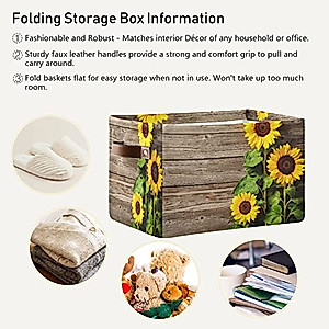 DEHOZO Storage Basket Bins, Summer Wooden Sunflower Flower Collapsible Storage Cubes Organizer with Handles, Closet Shelves Clothes Storage Box Toys Organizer for Bedroom Living Room, 2pcs