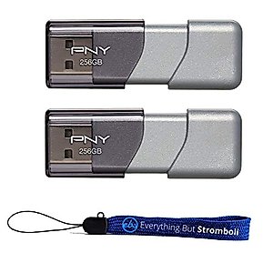 PNY 256GB USB 3.0 Flash Drive Elite Turbo Attache 3 (P-FD256GTBOP-GE) Two Pack Bundle Plus (1) Everything But Stromboli Lanyard