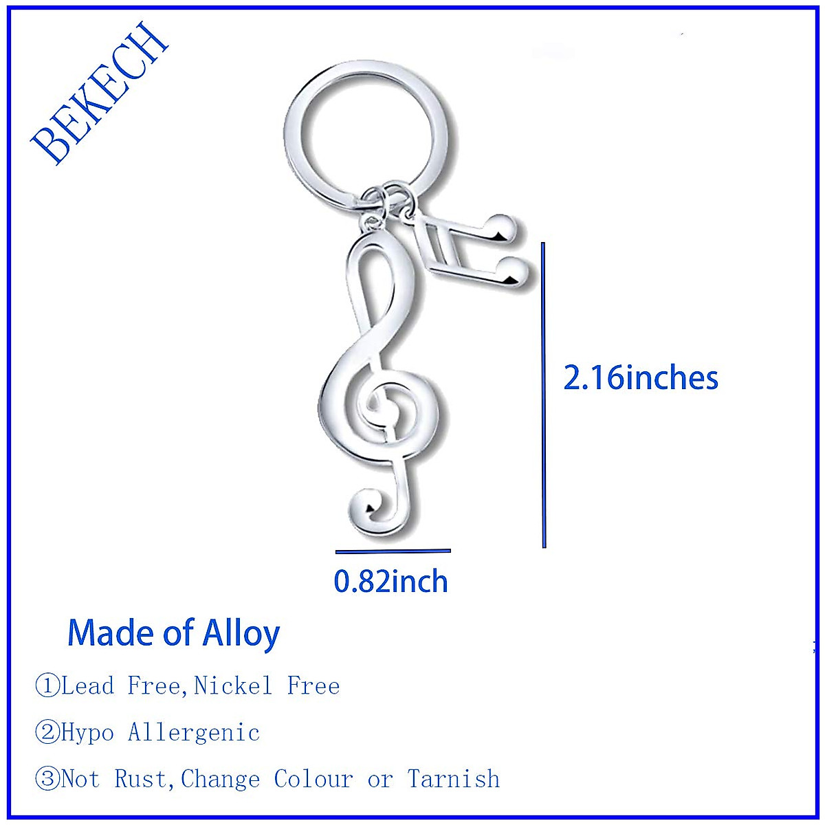 BEKECH Music Jewelry Music Themed Music Clef Pendant Music Note Charm Keychain Musical Jewelry Gift for Musician Music Teacher Music Lover (silver)