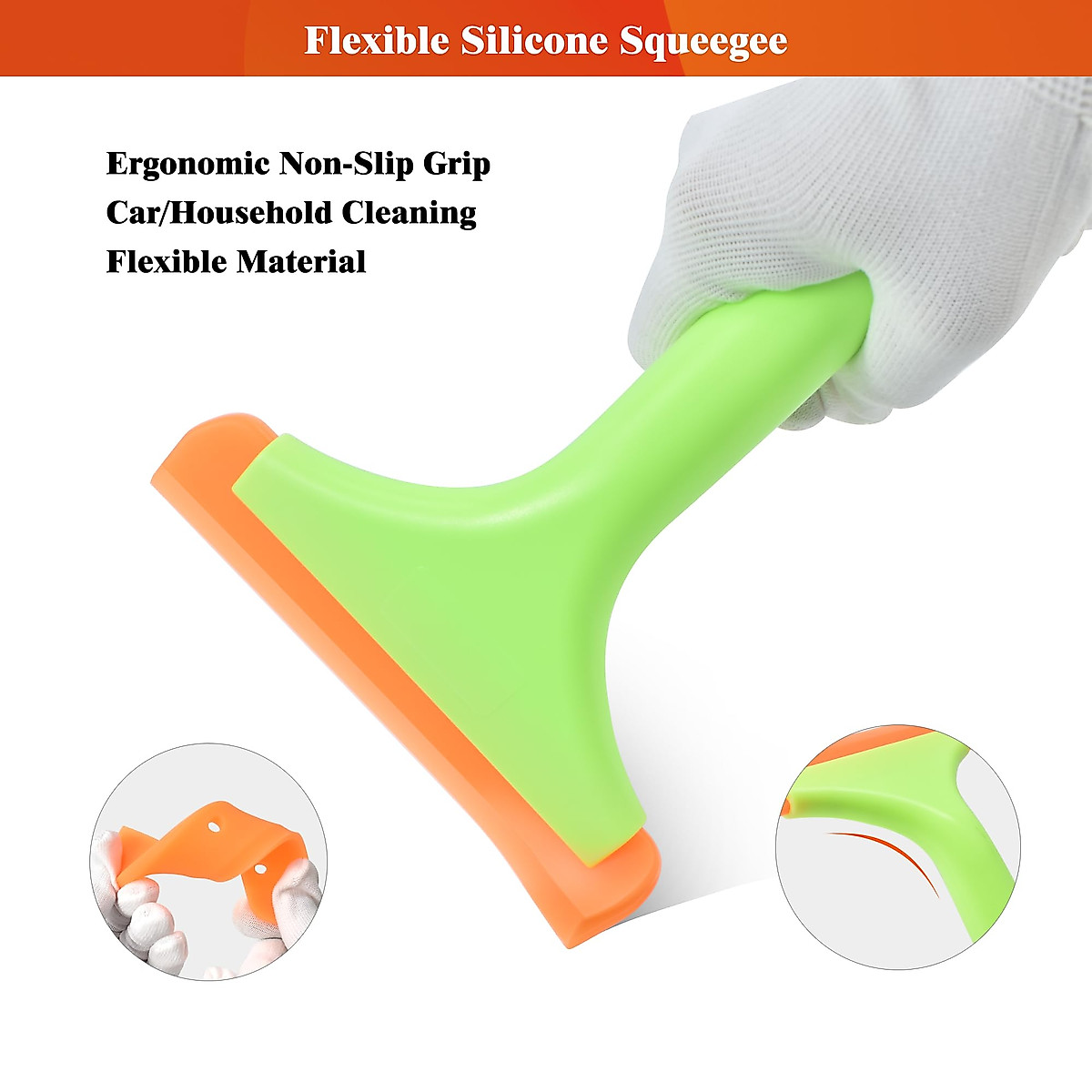 Wigoo Flexible Silicone Squeegee,All-Purpose Small Squeegee,Window Squeegee,Shower Squeegee for Glass Doors,Car Windshield,Mirror,Auto Water Blade Household Squeegees Long Handle Window Tint Squeegee