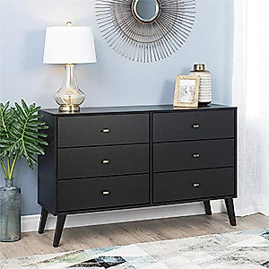 Prepac Milo Mid-Century 6 Drawer Dresser For Bedroom, 16" D x 52.50" W x 33" H, Black