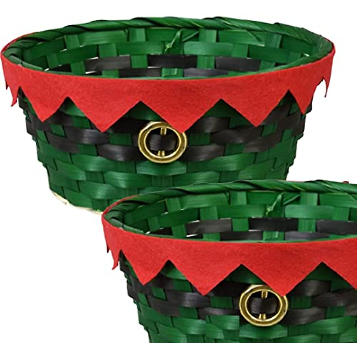 LJIF BCL Festive Woven Bamboo Holiday Character Baskets - Set of 2 & Custom Storage Carrier, Green, Red