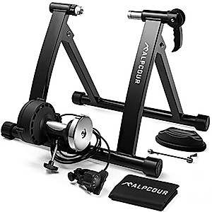 Alpcour Bike Trainer Stand for Indoor Riding – Portable Stainless Steel Indoor Trainer w/Magnetic Flywheel, Noise Reduction, 6 Resistance Settings & Bag – Stationary Exercise for Road & Mountain Bikes