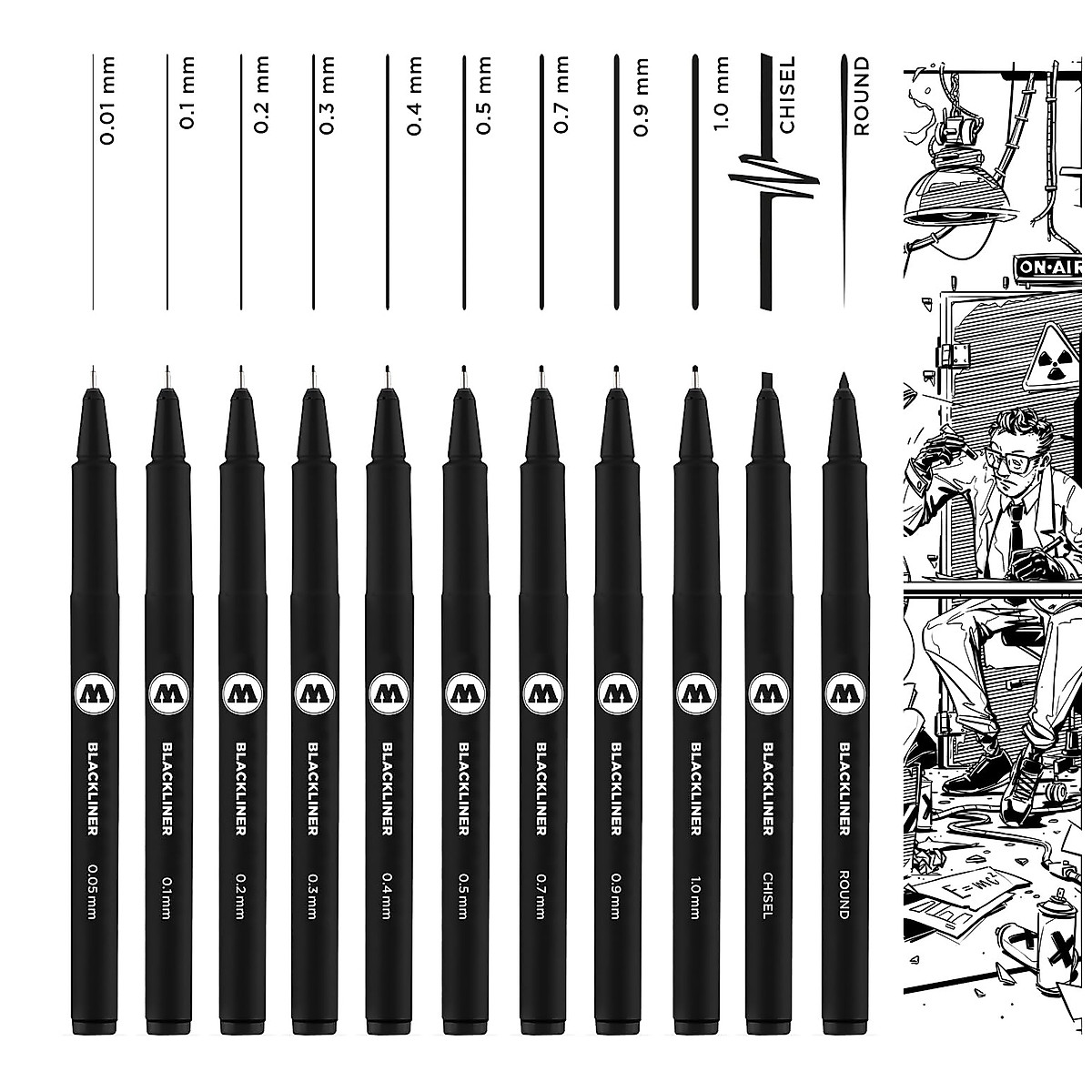 MOLOTOW Blackliner Pen Complete Set, 11 Pens, 1 Set Each (200.485)