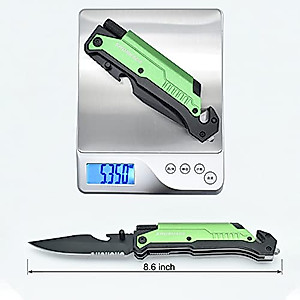 SHUBHADA Folding Pocket Knives Multi Function Emergency Tool Knives Led Light Magnesium fire starter Seatbelt cutter Glass breaker Bottle opener（Green）