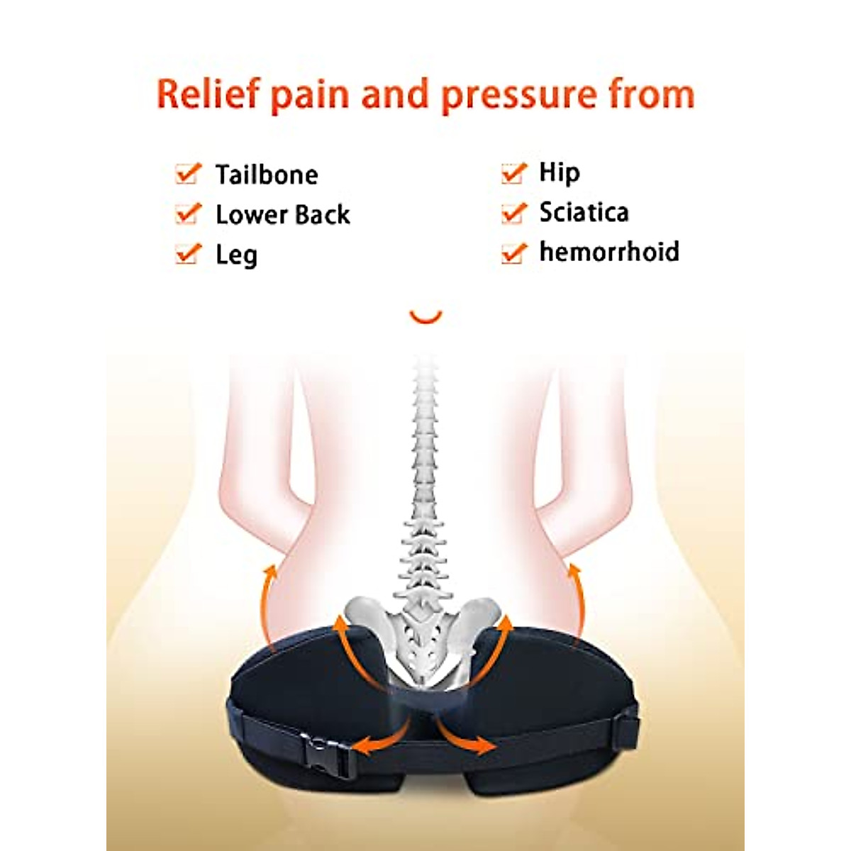 Agsnilove Chair Cushion Memory Foam Car Seat Cushion Wheelchair Comfort Butt Pillow Pad for Truck, Train, Airplane Seat, Office Chair, Reduce Tailbone Pressure, Black