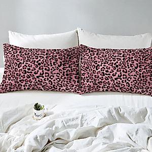 Pink Leopard Print Sheet Set Twin,Cheetah Bedding Set for Kids Teens Girls,Wild Animal Skin Texture Romantic Fashion Bed Sheet Set 3pcs with Deep Pocket Fitted Sheet + Flat Sheet + 1 Pillowcase