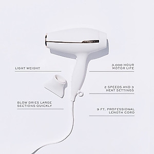 Kristin Ess Hair Iconic Professional Style Blow Dryer with Smoothing Nozzle + Diffuser - 1875W Dual Voltage Hair Dryer - Ionic Settings for Smoothing + Frizz Control - 2 Speeds + 3 Heat Settings