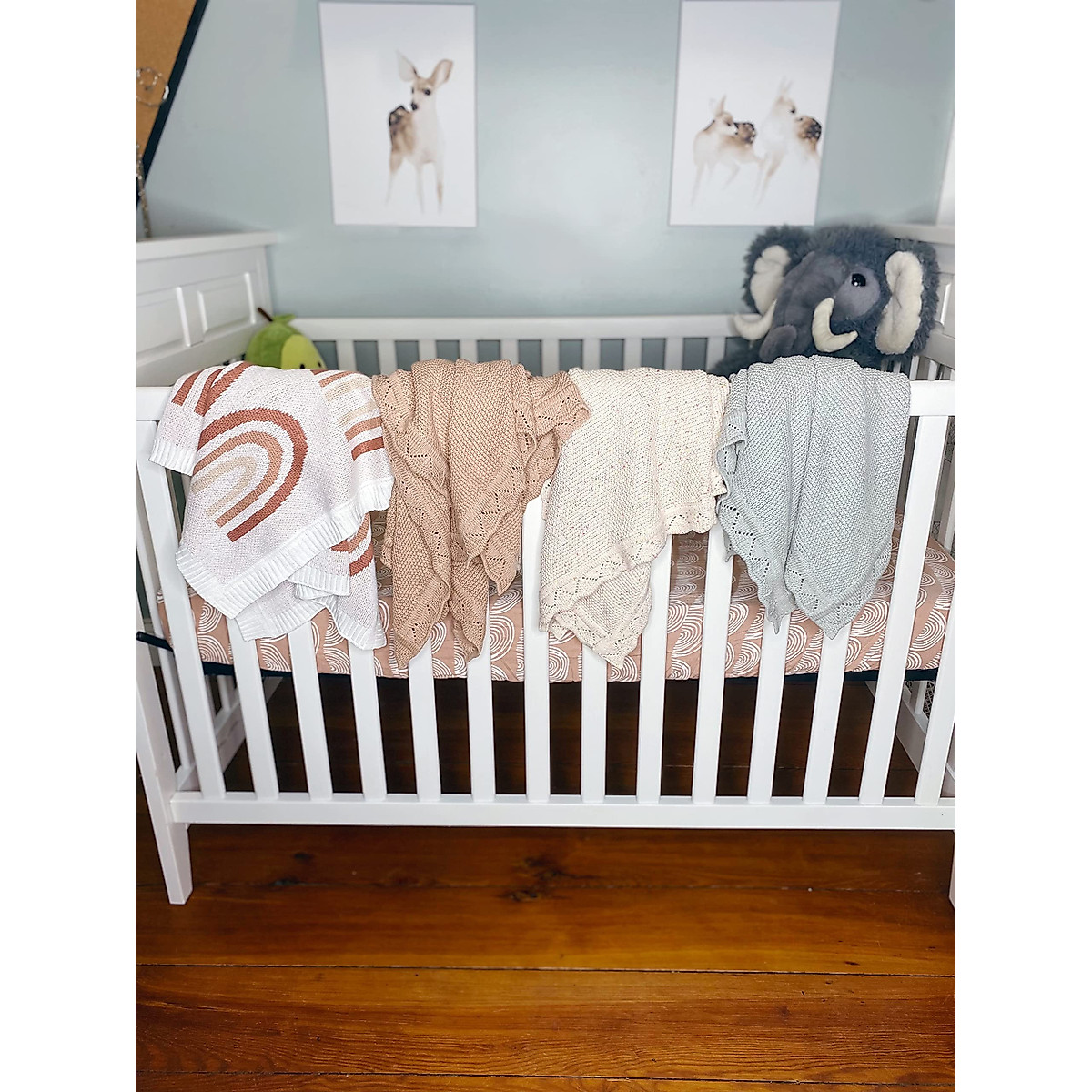 COCOAbi Baby Blanket in Retro Rainbow | 100% Cotton Knit | Naturally Soft for Babies | Boho Colors & Pattern | Gentle Cotton Blanket | Eco-Friendly Material | Beautiful Baby Gift | 32” x 38”