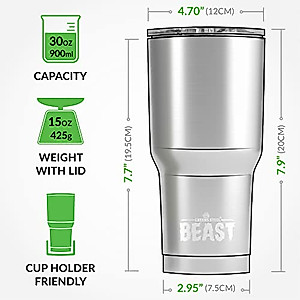 Beast 30 oz Tumbler Stainless Steel Vacuum Insulated Coffee Ice Cup Double Wall Travel Flask (Aquamarine Blue)