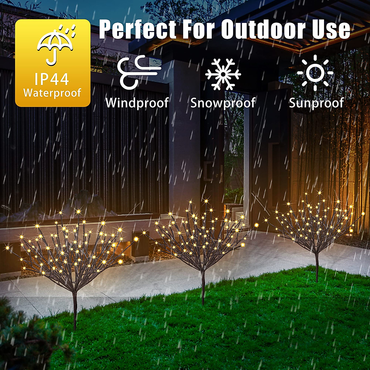 Solar Led Lighted Branches Pathway Lights 3 Pack 180 Led Brown Twig Lights with Blinking Mode for Yard Garden Home Christmas Decoration (Warm White)