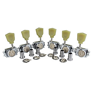 Guyker 6Pcs Guitar Locking String Tuning Pegs (3R + 3L) – 1:15 Vintage Deluxe Style Tuners Key Machine Heads Set with Keystone Knob Replacement for Les Paul Style Electric or Acoustic Guitar - Chrome