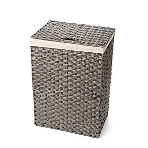 Synthetic Wicker Laundry Hamper Basket With Lid and Liner by Blue Ridge Basket Company (Gray)