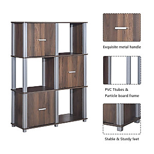 Tangkula 3-Tier Bookshelf, 3-Shelf Bookcase with 3 Drawers, Book Rack Display Storage Organizer Shelves Storage Shelf for Home Office Decor (Walnut)