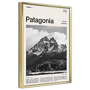 Patagonia print, black and white, Patagonia poster, Patagonia wall art, Patagonia modern home decor (12x16inch,Gold1)
