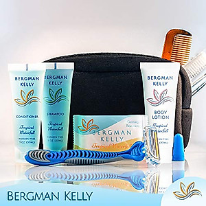 BERGMAN KELLY Hotel Toiletries Bundle (Tropical Waterfall, 1 oz each, 200 Pieces) 4-Piece Set: 50 Rectangular Bar Soap, 50 Shampoo, 50 Conditioner & 50 Body Lotion - Bulk Mini Guest Amenities