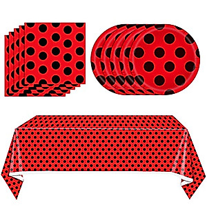 41PCS Red and Black Birthday Party Decorations Bug Party Decorations Red and Black Birthday Party Tableware Set Red Black Party Paper Plates Napkins Tablecloth For Boys Girls Baby Shower Party Supplies