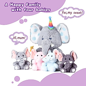 EARTHSOUND Elephant Mom and Baby Stuffed Animal Mommy Plush Toy,16” Cute Small Mama Soft Toys with Little Babies,Family Set Gifts for Kid