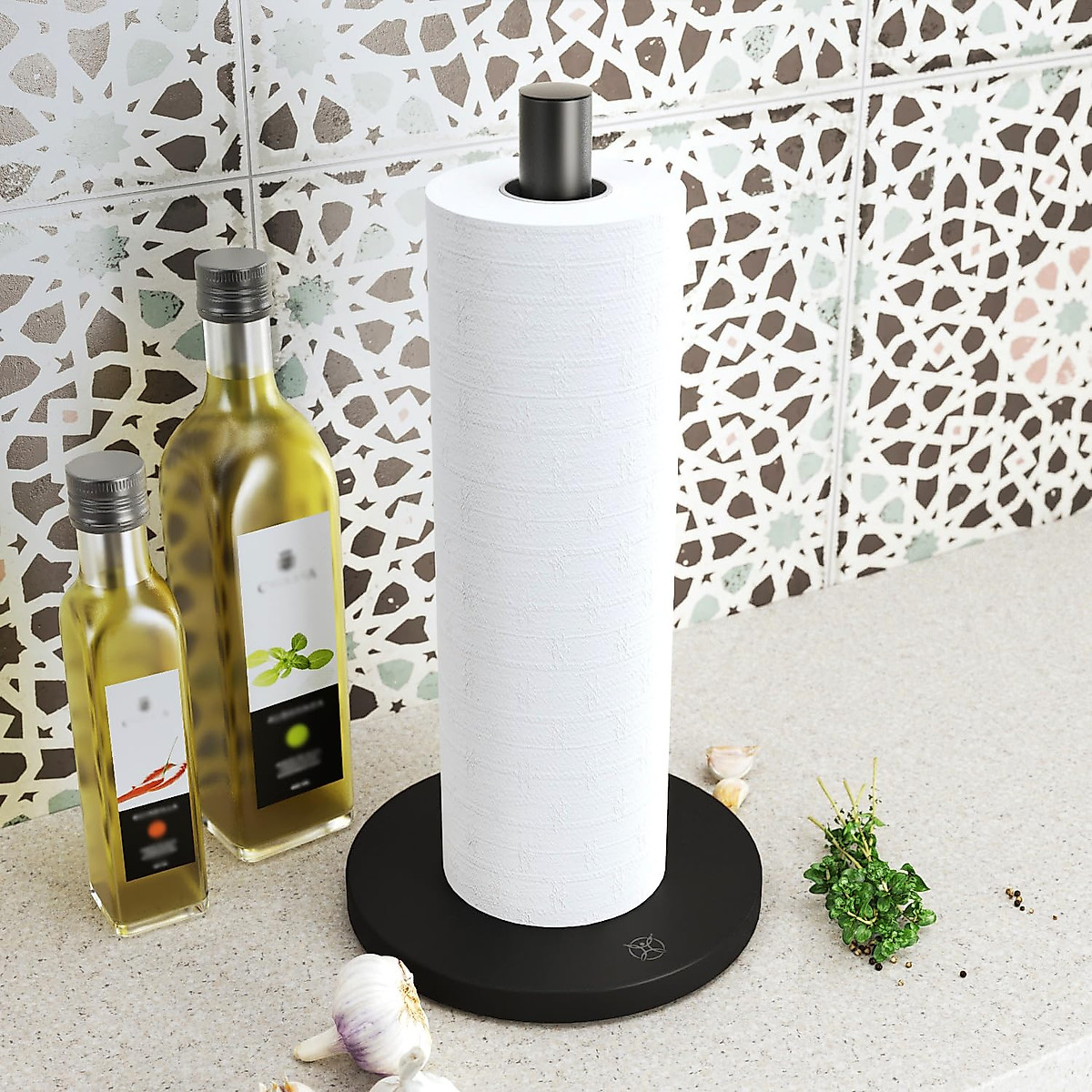 Steelware Central Paper Towel Holder Stainless Steel Countertop Free Standing Matte Black