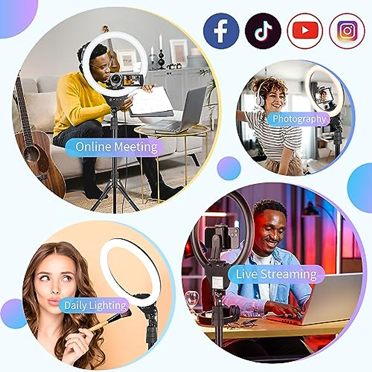 Sensyne 12" Ring Light with 62" Extendable Tripod Stand, LED Circle Light with RGB Modes for Selfies/Live Stream/Video Recording/TikTok/Photography