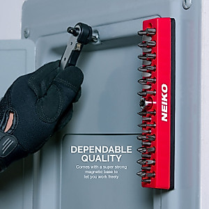NEIKO 02449A Hex Bit Holder Rack with Strong Magnetic Base, 37 Hole Bit Storage, 1/4 Inch Hex Bit & Drive Bit Adapter Storage, Screwdriver Bit Organizer, Toolbox Organizer, Driver Bit with Magnet