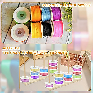DJAPWPX 2Pcs Ribbon Organizer Wood Ribbon Storage Rack Space Saving Spool Holder Organizer Ribbon Holder for Sewing Craft Mesh Thread Tape Wreath Crochet Florist Wrapping