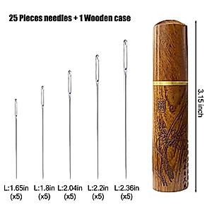 Sewing Needles Large Eye Hand Sewing - 25 Pieces Embroidery Needles for Hand Sewing,Hand Sewing Needles,Large Eye Sewing Needles with Wooden Needle Case Carving Pattern - YAWALL