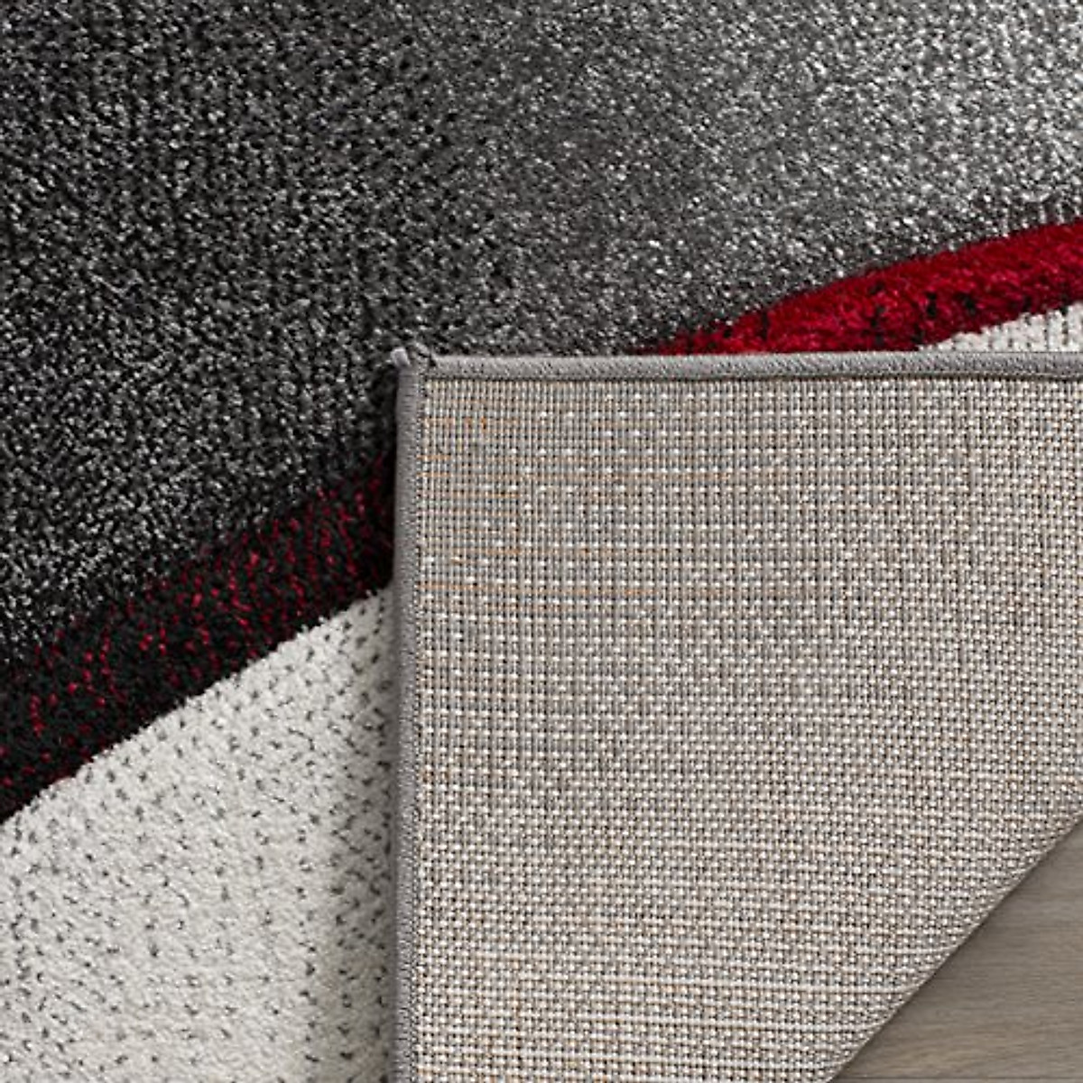 SAFAVIEH Hollywood Collection Area Rug - 8' x 10', Grey & Red, Mid-Century Modern Design, Non-Shedding & Easy Care, Ideal for High Traffic Areas in Living Room, Bedroom (HLW712K)