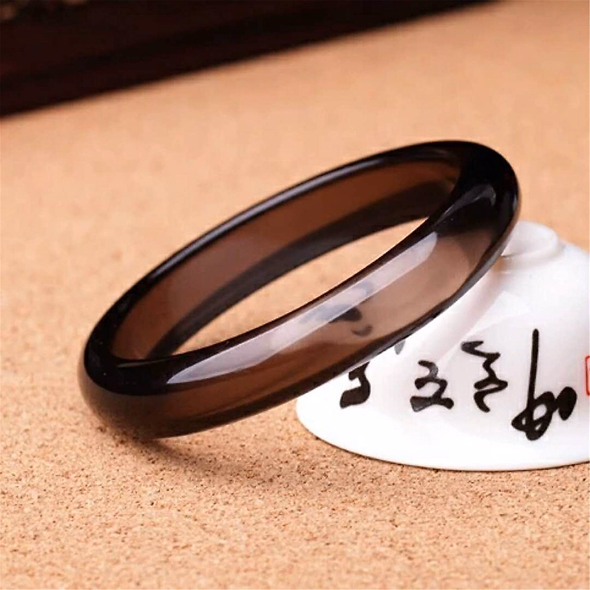 Genuine Black Natural Ice Obsidian Gemstone Crystal Fashion Bangle 13x8mm Inner Diameter 62mm