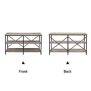 Vagowin 55 inch Sofa Console Table - 3-Tier Wood Hallway Table with Storage Industrial Rustic - Modern Entertainment Center with Shelf TV Stands, Farmhouse Side Table Bookshelf for Living Room, Grey