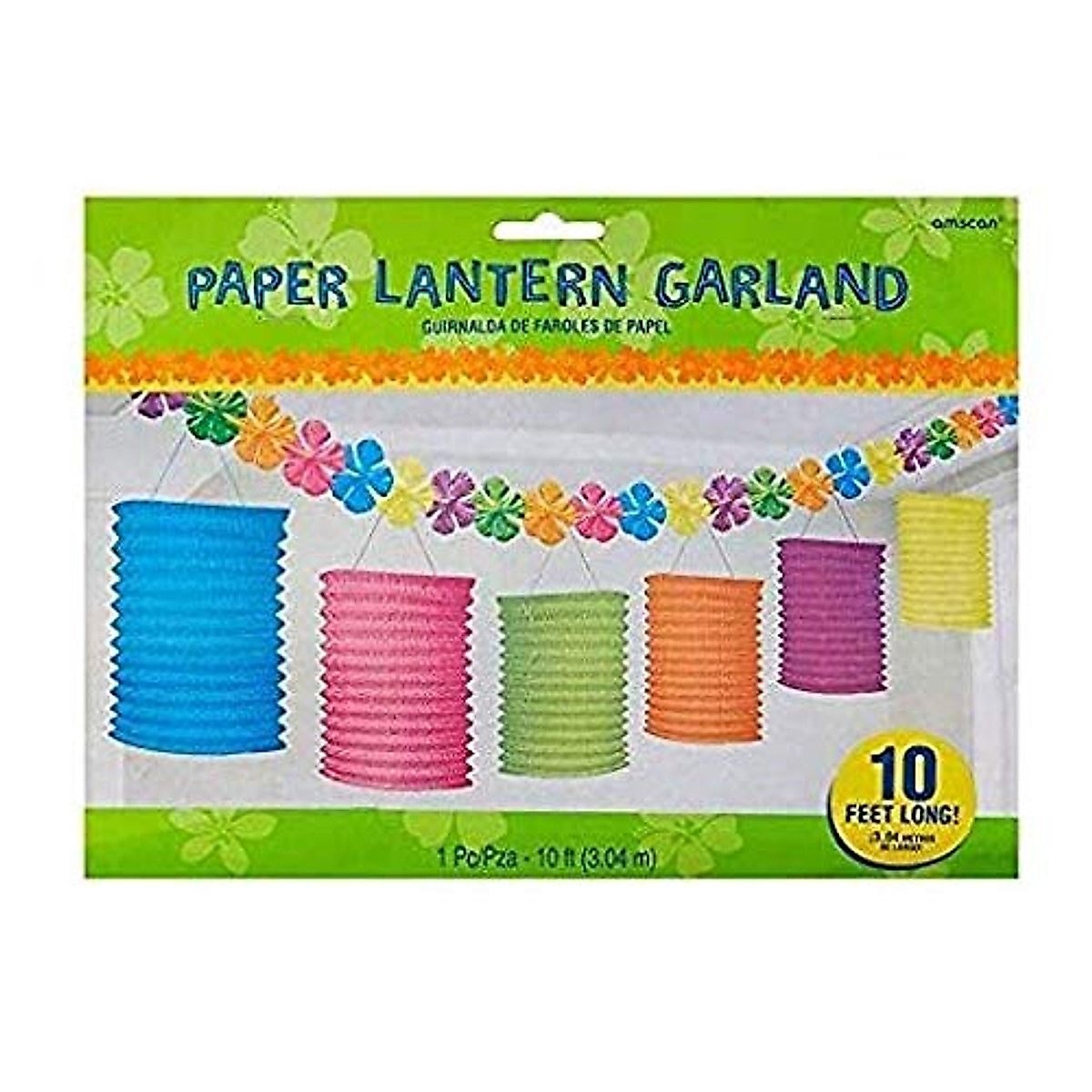 amscan Tiki Lounge Hibiscus and Lantern Garland - 10 Ft, 1 Pc