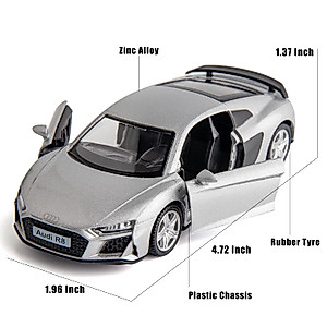 RMZ City Compatible for 1:36 Diecasting Alloy Car Model Audi R8 Toy Car, Pull Back Vehicles Toy Car for Toddlers Kids Boys Girls Gift Silver