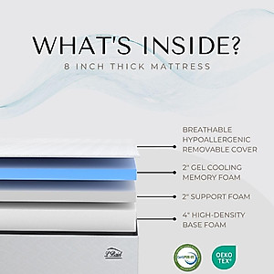 L’Baiet 8” Gel Memory Foam Mattress, Twin Size/Bed in a Box/Medium Firm/Breathable Cooling-Gel Comfort Technology/Pressure Relief/Comfy Support/Soft Fabric Cover/CertiPUR-US Certified