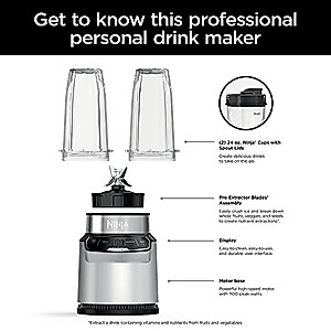 Ninja (BN401) Nutri Pro with Auto-iQ, 1100-Peak-Watt, Personal Blender, Cloud Silver (Renewed)