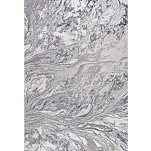 JONATHAN Y SOR203A-8 Swirl Marbled Abstract Indoor Area-Rug Contemporary Casual Transitional Easy-Cleaning Bedroom Kitchen Living Room Non Shedding, 8 X 10, Gray/Turquoise
