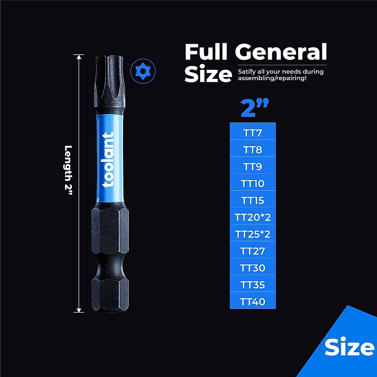 toolant 2” Impact Torx Bit Set 13pcs (TT7-TT40), 1/4” Hex-Shank S2 Steel Star Bit Set, CNC Machined Tips with Magnetism, 2” Long with Storage Box