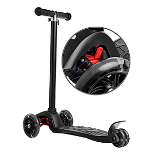 Rugged Racers Kick Scooter for Boys & Girls 3 Wheel Scooter, Adjustable Kick Scooter for Kids with PU LED Light Up Wheels, Step Brake, Lean 2 Turn, Ride on Toys for Children 5 Year Plus (Black)