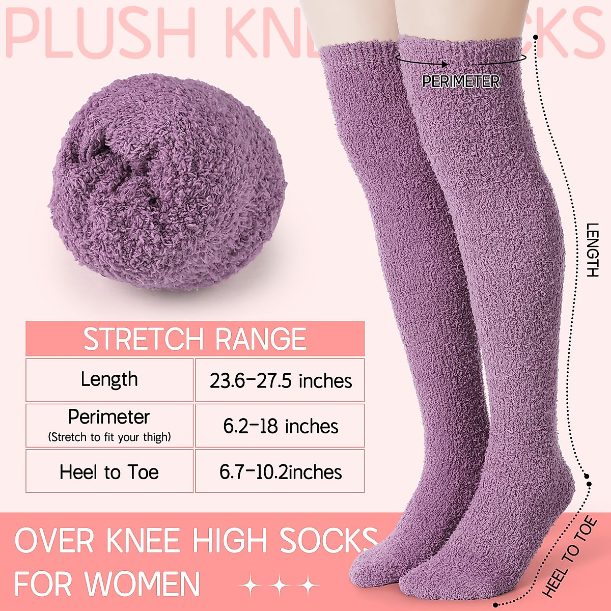 Liitrsh 6 Pairs Women Knee High Fuzzy Socks Soft Long Thigh High Warm stockings Cozy Slipper Plush Socks(Multicolored)