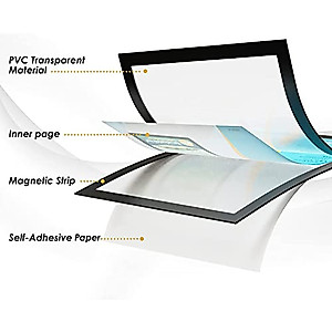 MaxGear Magnetic Sign Holder 8.5 x 11 Wall Mount, Self Adhesive Display Picture Frames with Strong Magentic Border and Clear PVC, Document Poster Paper Holder for Home Office Store (Black, 3 Pack)