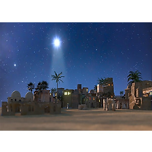 BELECO 12x10ft Fabric Nativity Backdrop Christmas Star Night Manger of Christmas of Jesus Christ Bethlehem Town Village Background Star of Bethlehem Religious Church Christmas Decoration Photo Props