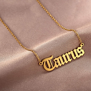 Taurus Necklace for Women Zodiac Necklace Gold Old English Letter Astrology Constellation Horoscope Sign Pendant BFF Birthday Gift