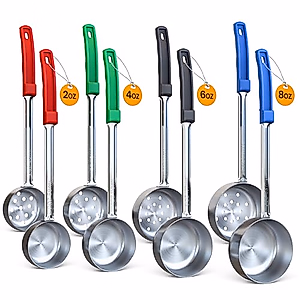 Portion Control Serving Spoons - Bariatric Must Haves - Ideal for Weight Watchers & Gastric Bypass - Set of 8 Ladles, 4 Sizes - Solid Bottom & Perforated/Slotted for Draining