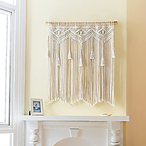 Mkono Macrame Wall Hanging Large Boho Decor Woven Wall Tapestry Chic Art Tassel Christmas Decoration for Backdrop over Bed Bedroom Nursery Dorm Classroom, Including Hanging Rod, 36''W x 42''H