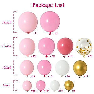 RUBFAC 159pcs Pink Gold Balloons Garland Arch Kit Pastel Pink White Gold Confetti Latex Helium Balloons for Confession Proposal Wedding Valentine's Day Girl Birthday Baby Shower Party Decorations