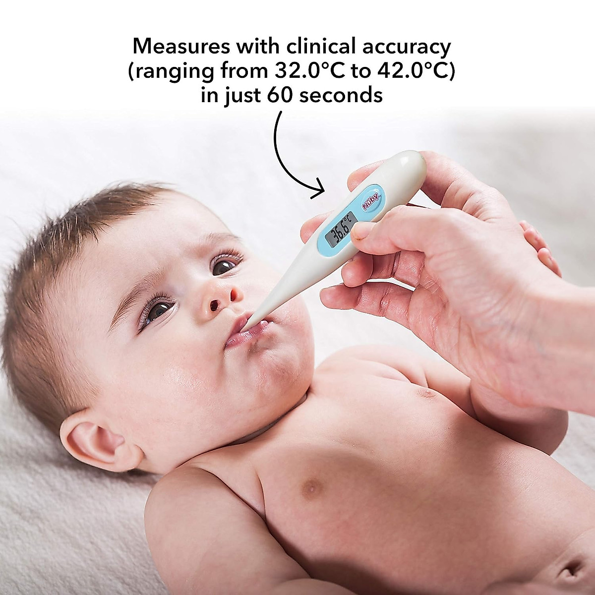 Nuby Digital Thermometer - Accurate Oral, Underarm & Rectal Use Thermometer with Hygienic Cover
