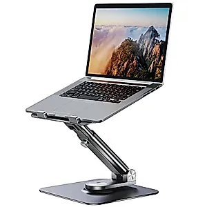 Laptop Stand, 360° Swivel & Adjustable Laptop Stand for Desk,Telescopic Laptop Riser Freedom Height & Multi-Angle, Foldable and Portable Computer Stand for All MacBook Laptops 10 15 17 inches - Grey