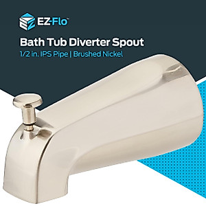 EZ-FLO 5-3/8 Inch Zinc Bath Tub Diverter Spout, 1/2 Inch IPS Pipe, Brushed Nickel, 15080