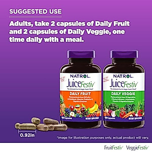 Natrol JuiceFestiv Daily Fruit & Veggie with SelenoExcell and Whole-Food [Phyto]Nutrients, Dietary Supplement Supports Better Nutrition (& overall well-being), 120 Capsules (Pack of 2), 60 Day Supply