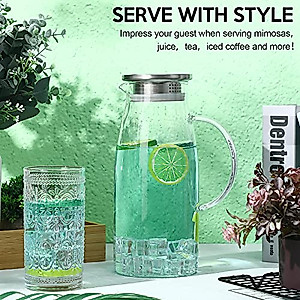 2 Pcs 60 oz Glass Pitcher Water Pitcher with Lid and Handle Carafes and Pitchers Iced Tea Pitcher Hot Cold Water Heat Resistant Borosilicate Glass Jug for Juice Water Iced Tea