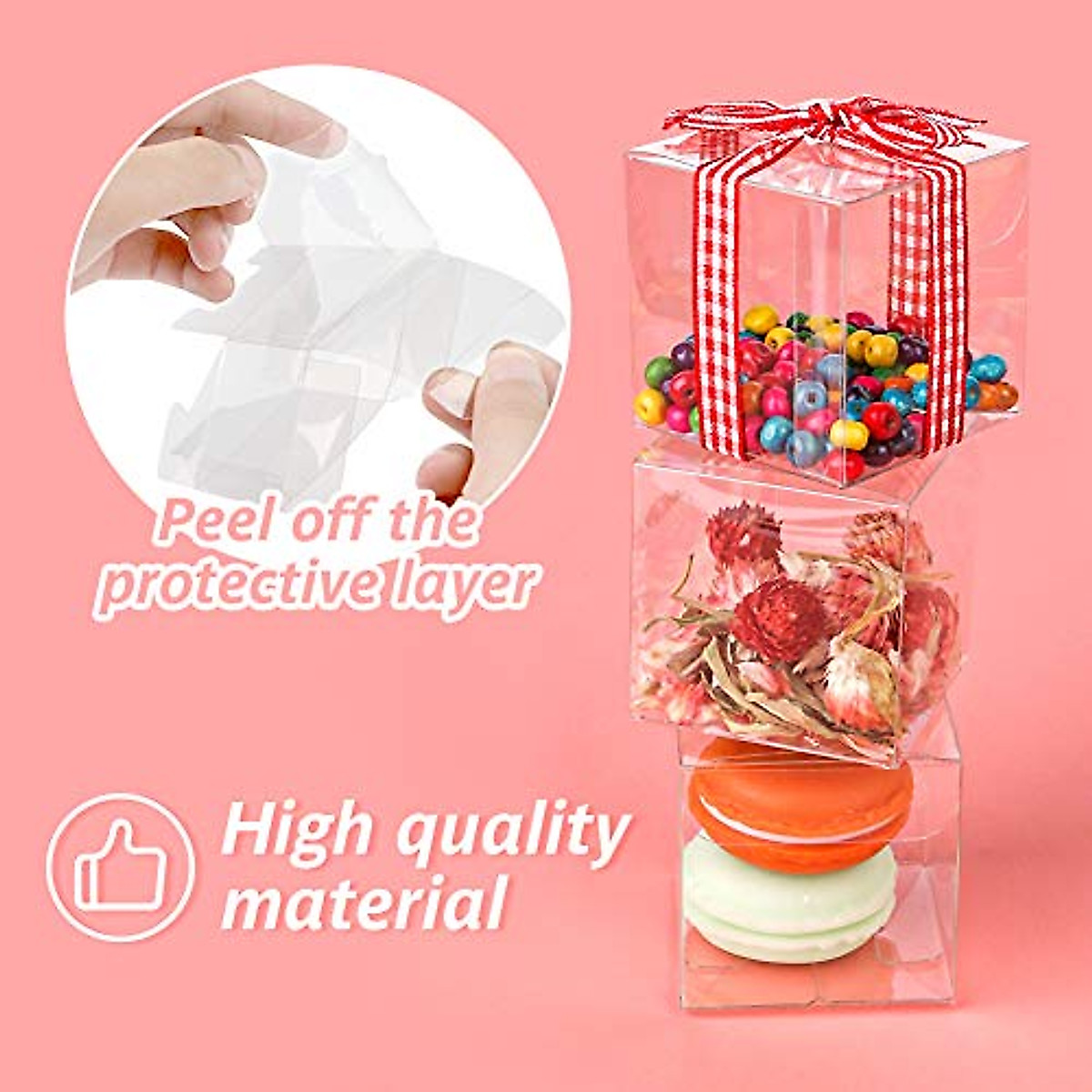 VGOODALL 100 PCS Clear Favor Boxes, 2 x 2 x 2 inches Plastic Gift Boxes Small Clear Boxes Transparent Cube Boxes PET Boxes for Wedding,Party,Bridal Shower,Baby Shower